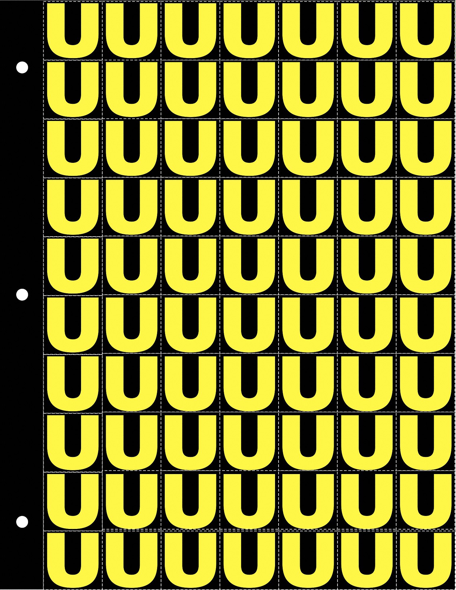 Letter Label, U, Yellow/Black, 1 in Character Height, 1 EA - Grainger