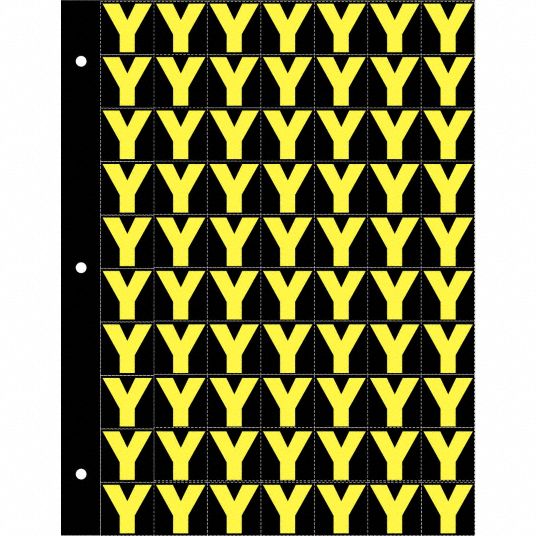 Letter Label, Y, Yellow/Black, 1" Character Height, 1 EA - Grainger