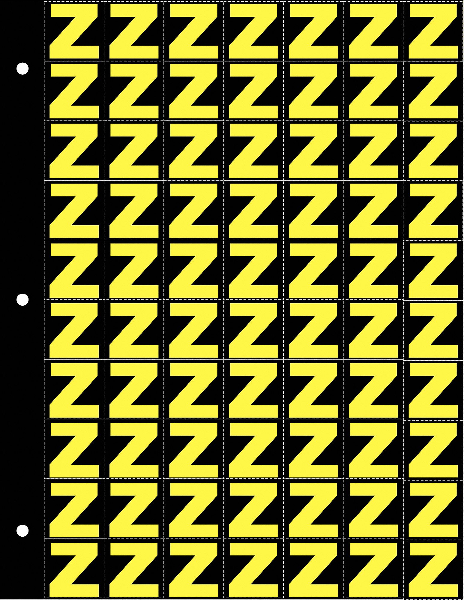 Letter Label, Z, Yellow/Black, 1 in Character Height, 1 EA - Grainger