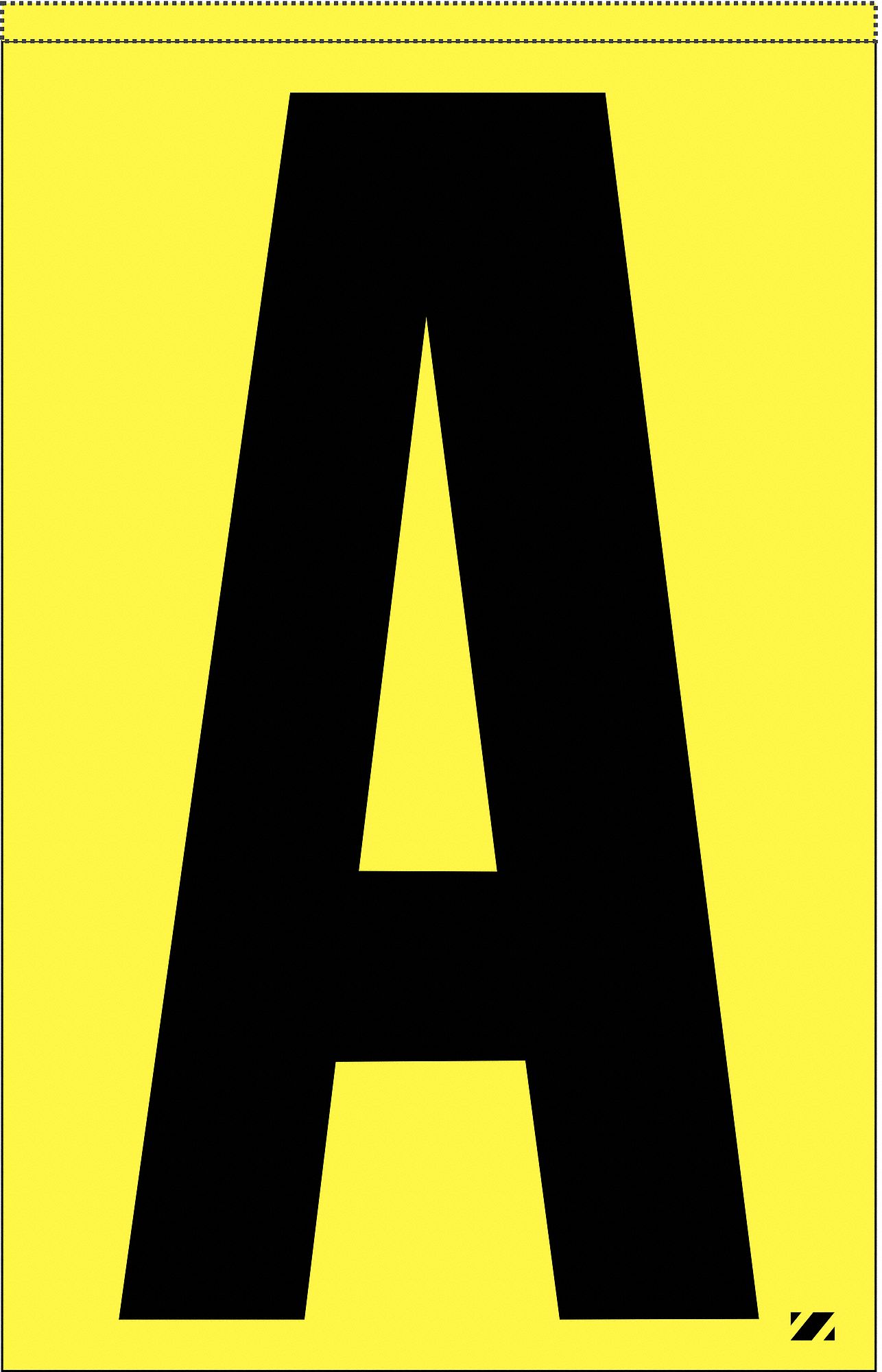 Letter Label, A, Black/Yellow, 4 in Character Height, 1 EA - Grainger