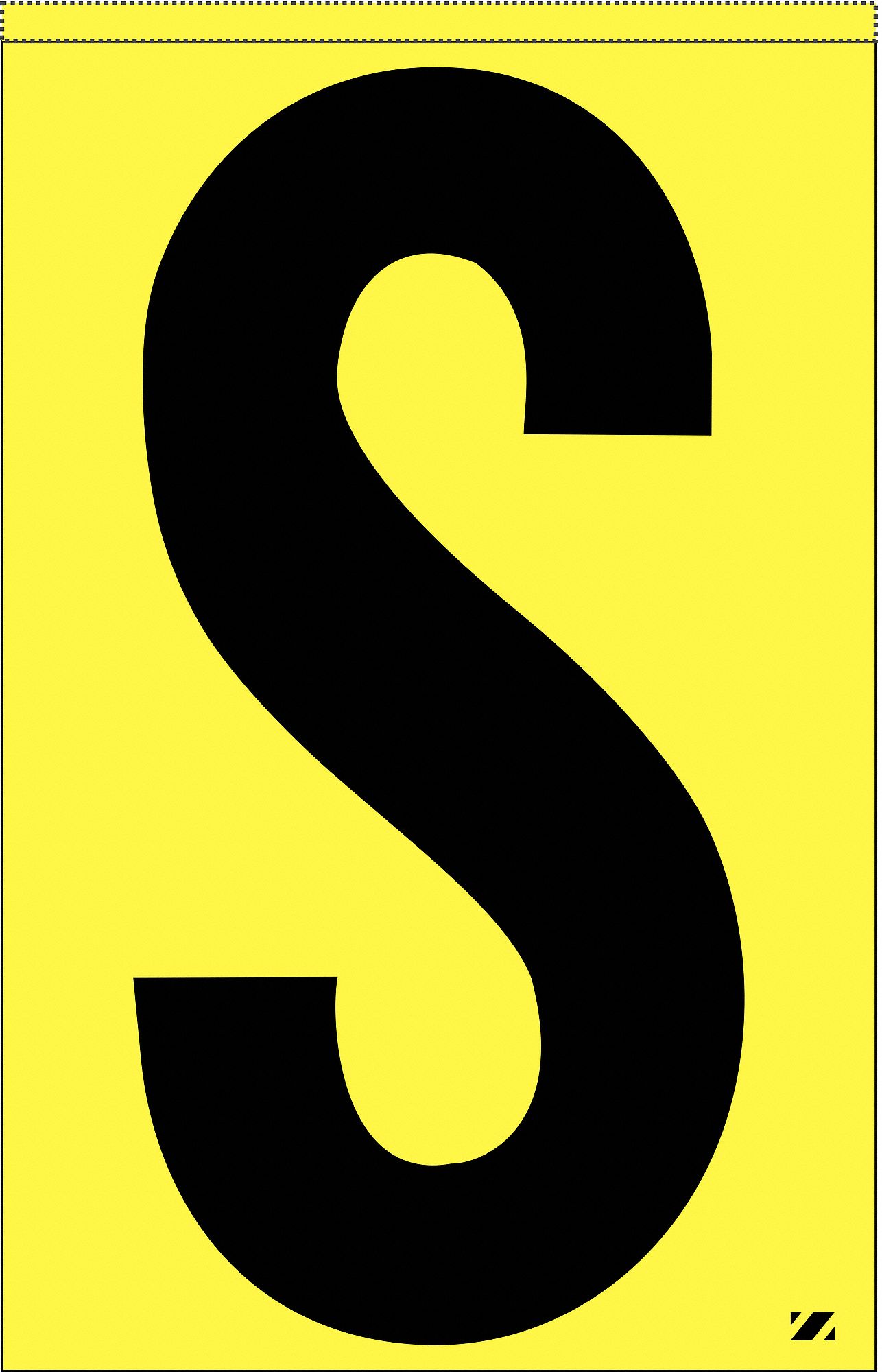 Letter Label, S, Black/Yellow, 4 in Character Height, 1 EA - Grainger