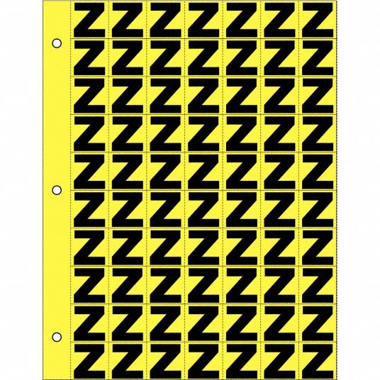 Letter Label, Z, Black/Yellow, 1 in Character Height, 1 EA - Grainger