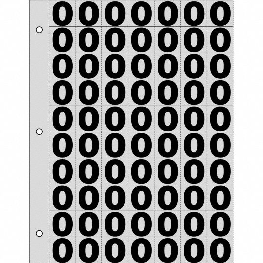 Number Label, 0, Black/Silver, 1 in Character Height, 1 EA - Grainger