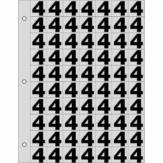 Number Label, 4, Black/Silver, 1 in Character Height, 1 EA - Grainger