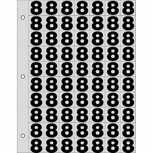 Number Label, 8, Black/Silver, 1 in Character Height, 1 EA - Grainger