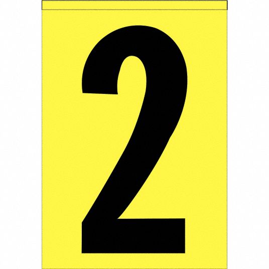 Number Label, 2, Black/Yellow, 6 1/2 in Character Height, 5 PK - Grainger