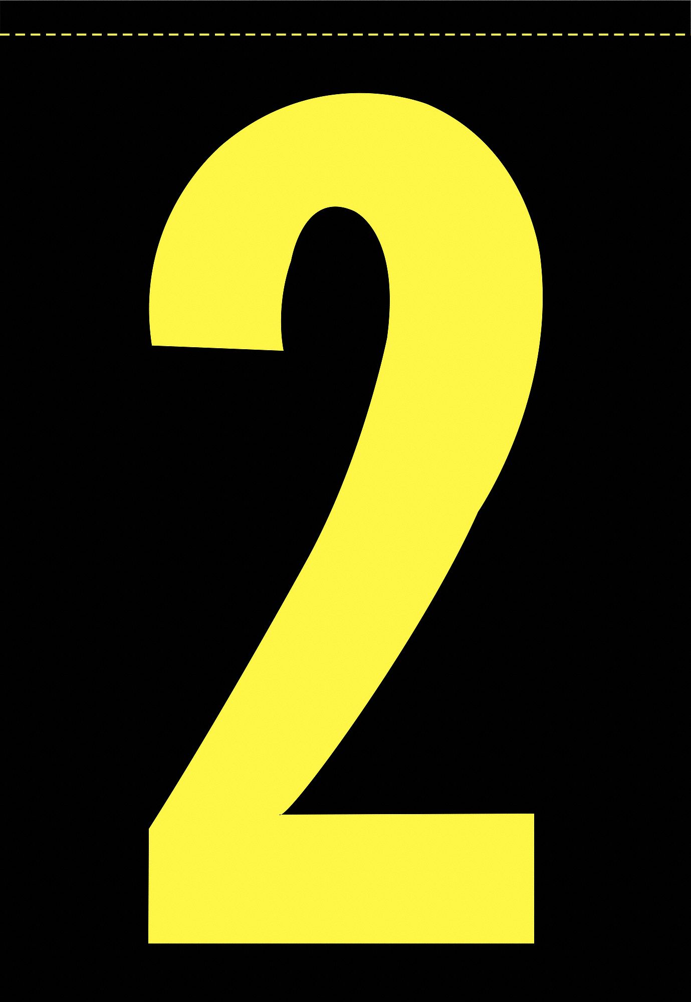 Number Label, 2, Yellow/Black, 6 1/2 in Character Height, 1 EA - Grainger
