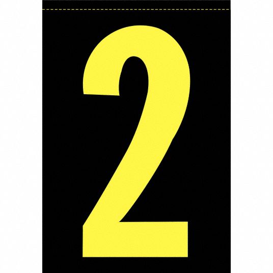 Number Label, 2, Yellow/Black, 6 1/2 in Character Height, 1 EA - Grainger