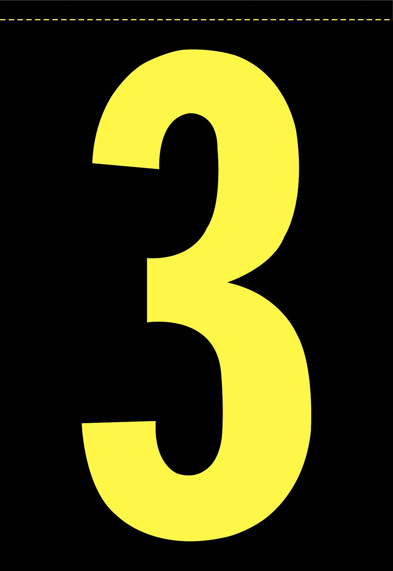 Number Label, 3, Yellow/Black, 6 1/2 in Character Height, 1 EA - Grainger