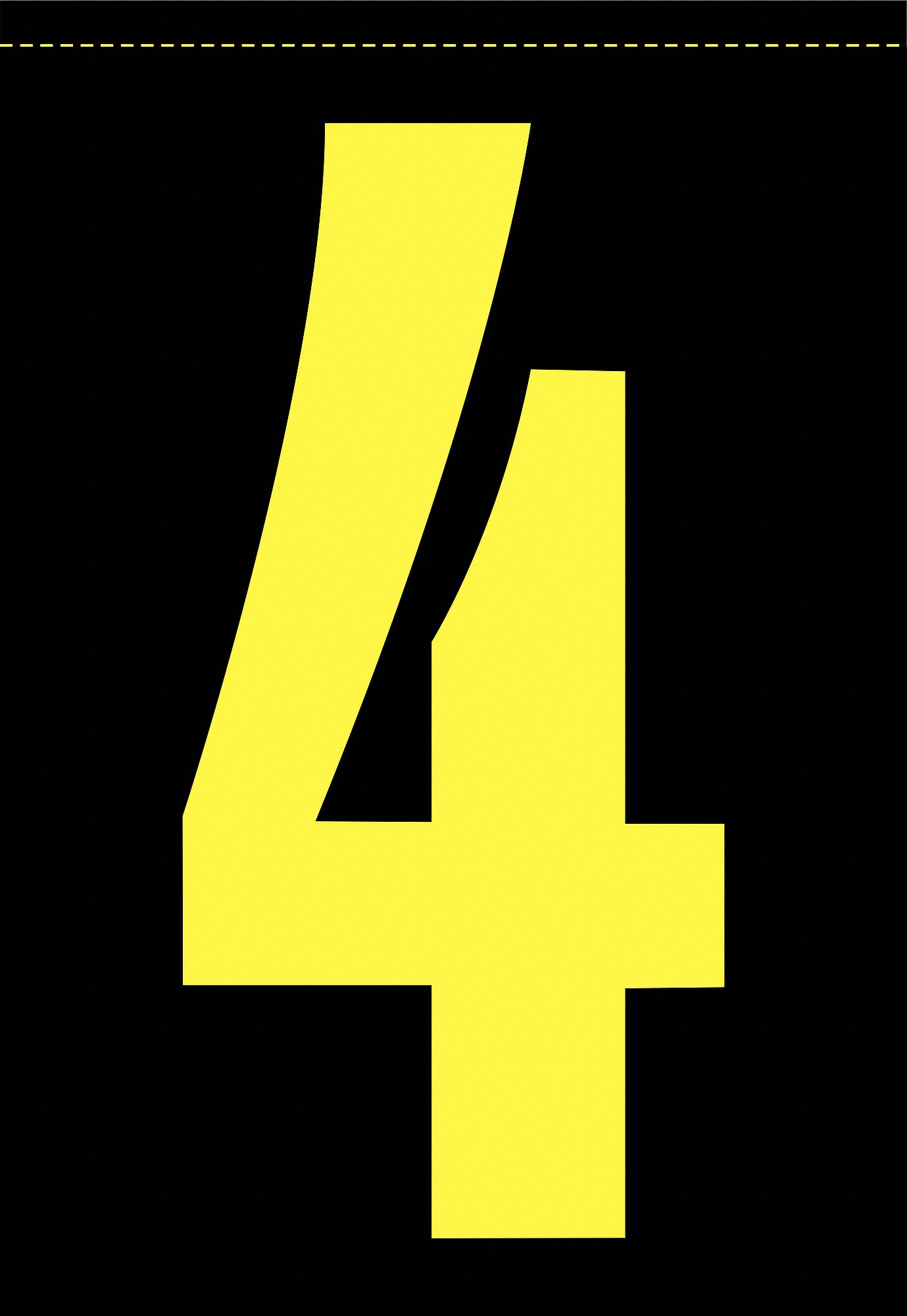 Number Label, 4, Yellow/Black, 6 1/2 in Character Height, 1 EA - Grainger