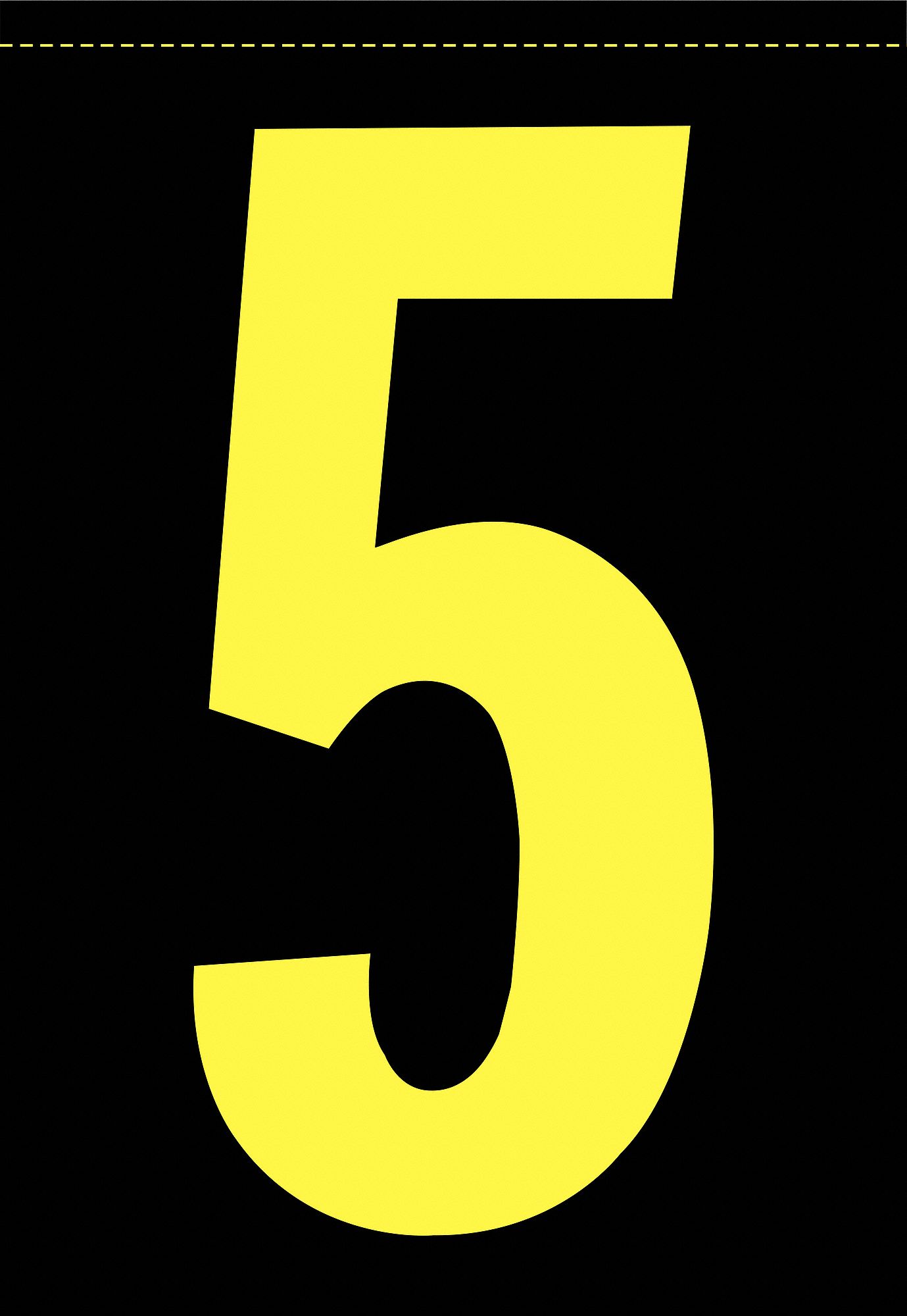 Number Label, 5, Yellow/Black, 6 1/2 in Character Height, 1 EA - Grainger