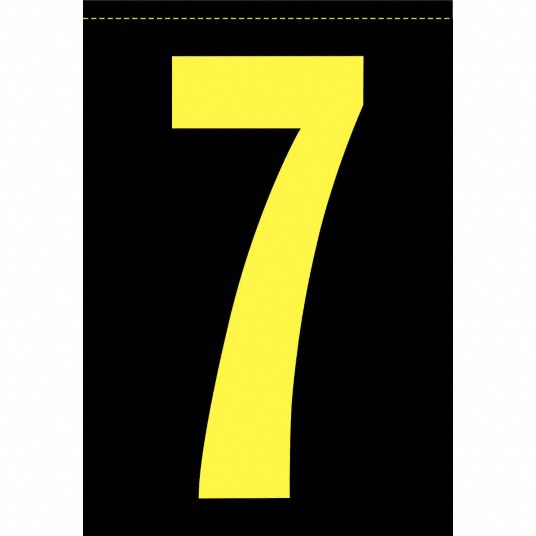 Number Label, 7, Yellow/Black, 6 1/2 in Character Height, 1 EA - Grainger