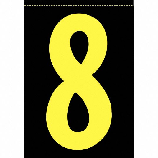 Number Label, 8, Yellow/Black, 6 1/2 in Character Height, 1 EA - Grainger