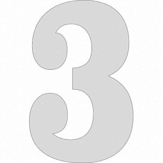 Number/Embossed, 3, Natural Aluminum, 6" Character Height, 1 EA - Grainger