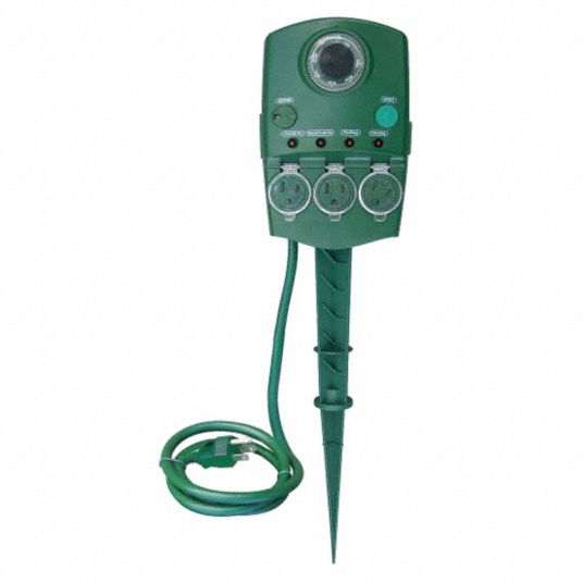 POWER FIRST Programable Outdoor Power Stake: 6 ft Cord Lg, 14 AWG Wire ...