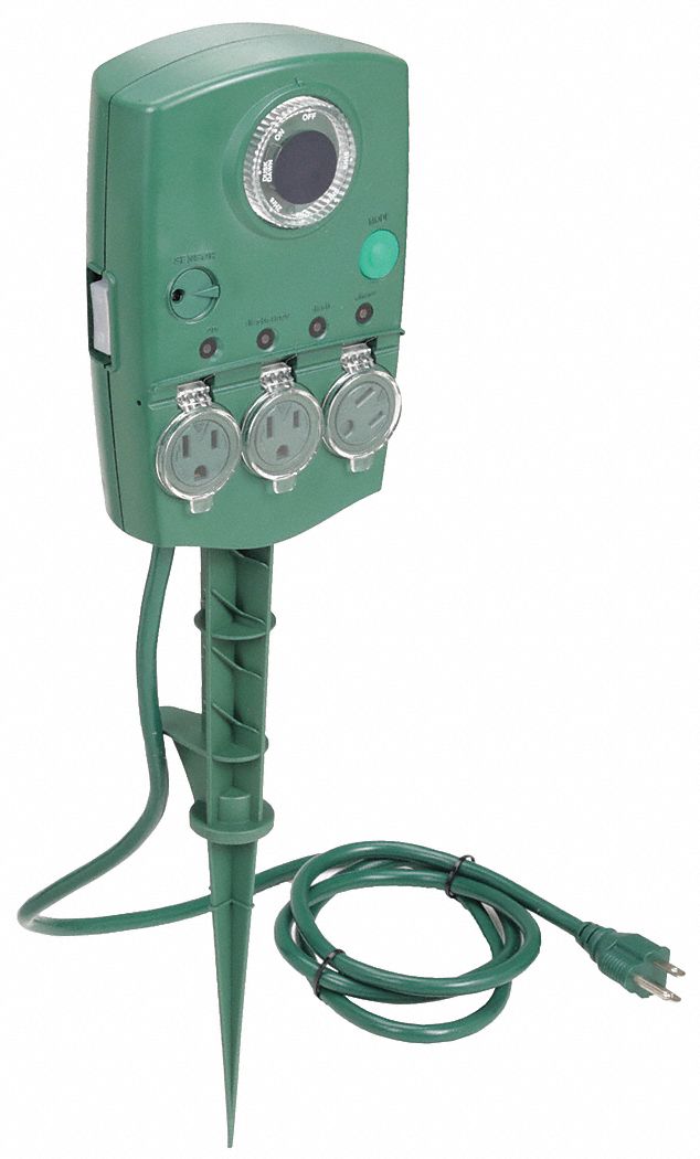 POWER FIRST, 6 ft Cord Lg, 14 AWG Wire Size, Programable Outdoor Power ...