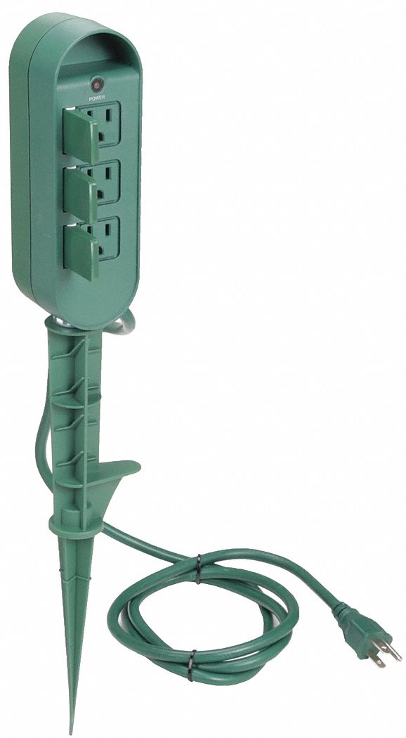 POWER FIRST, 6 ft Cord Lg, 14 AWG Wire Size, Remote Control Power Stake ...