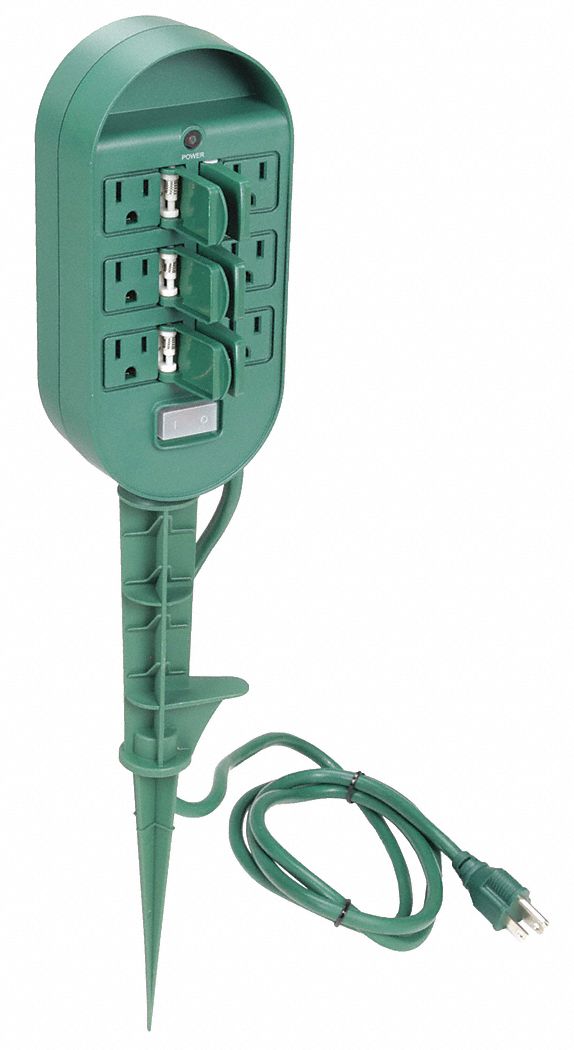 POWER FIRST, 6 ft Cord Lg, 14 AWG Wire Size, Remote Control Power Stake ...