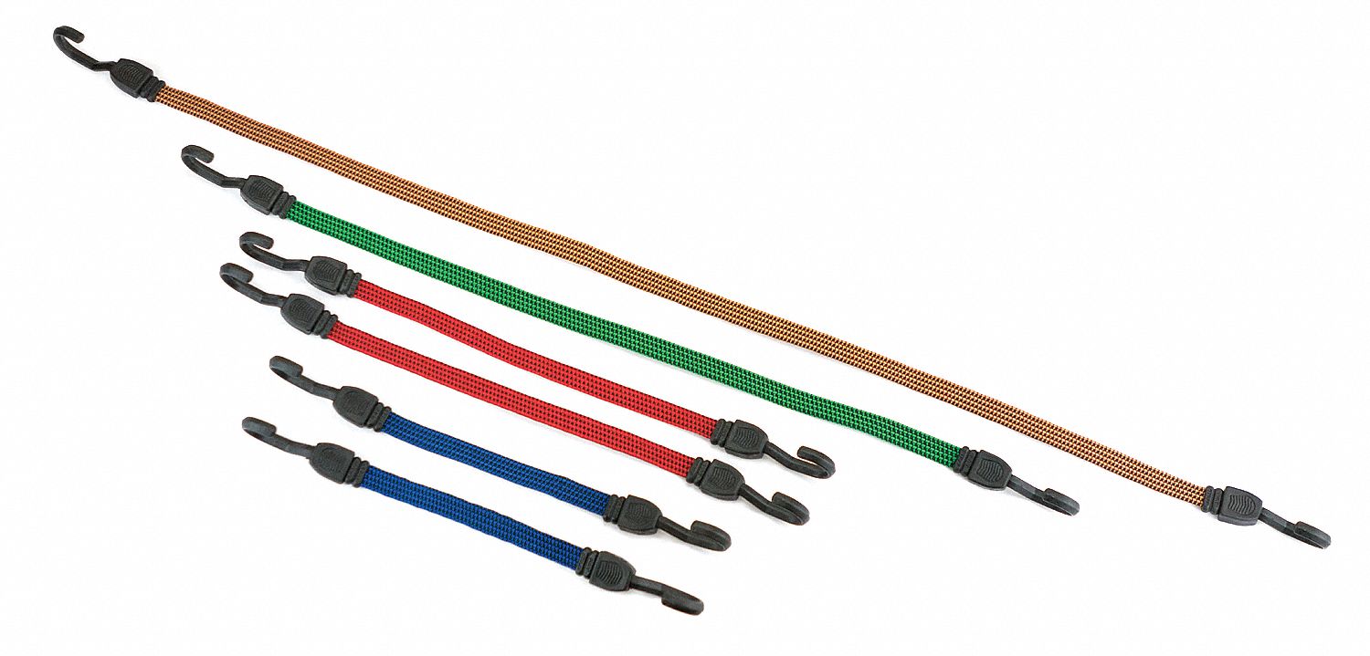 Multicolored Polypropylene/Rubber Bungee Strap Assortment with J-Hooks ...