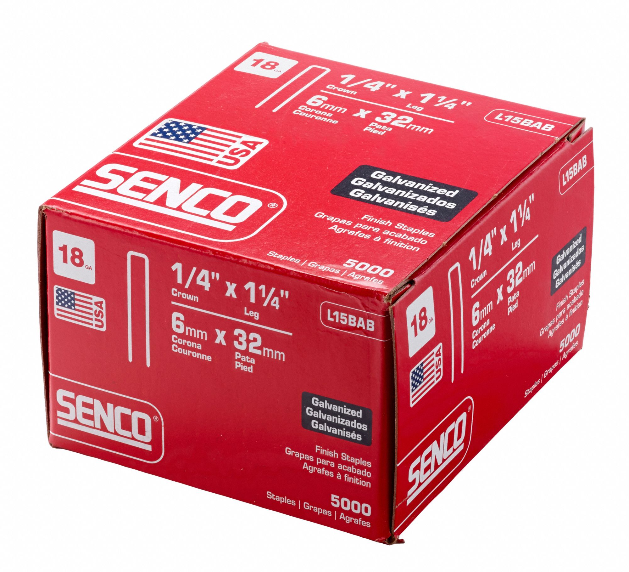 SENCO Staples, Staples, 18 ga Gauge, 1 1/4 in Length, Steel, Galvanized, PK 5000 - 21U150|L15BAB ...