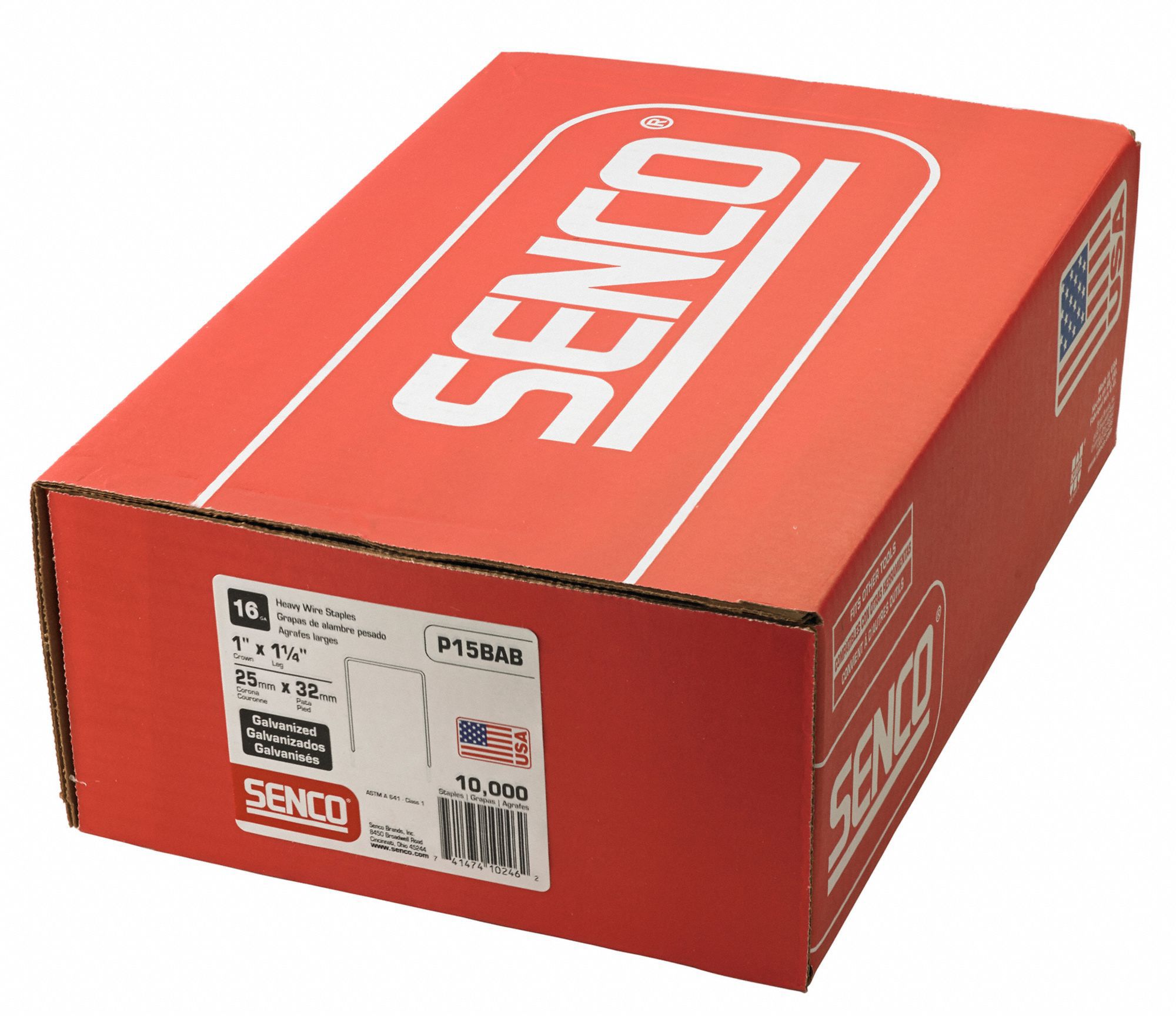 SENCO, Std Flat Staple, 1 in Crown Wd, Crown Staples,16 ga,1" W,PK10000 - 21U157|P15BAB - Grainger