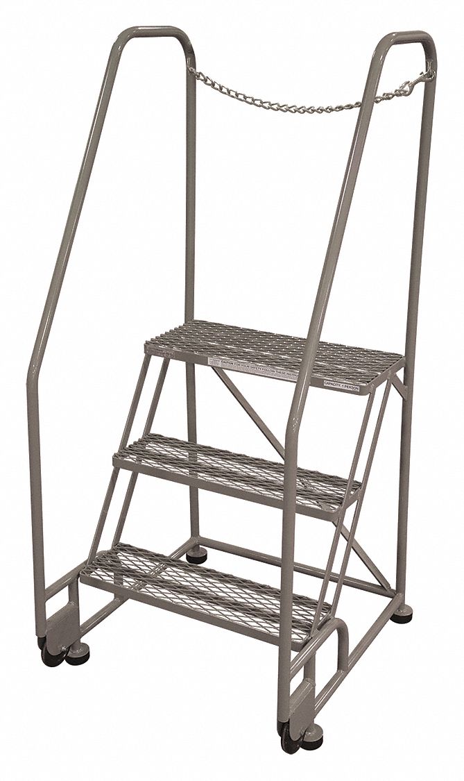 COTTERMAN 3-Step Tilt and Roll Ladder, Expanded Metal Step Tread, 60 in ...