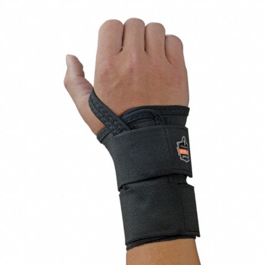 Double Strap Wrist Support, Elastic Material, Black, S - Grainger