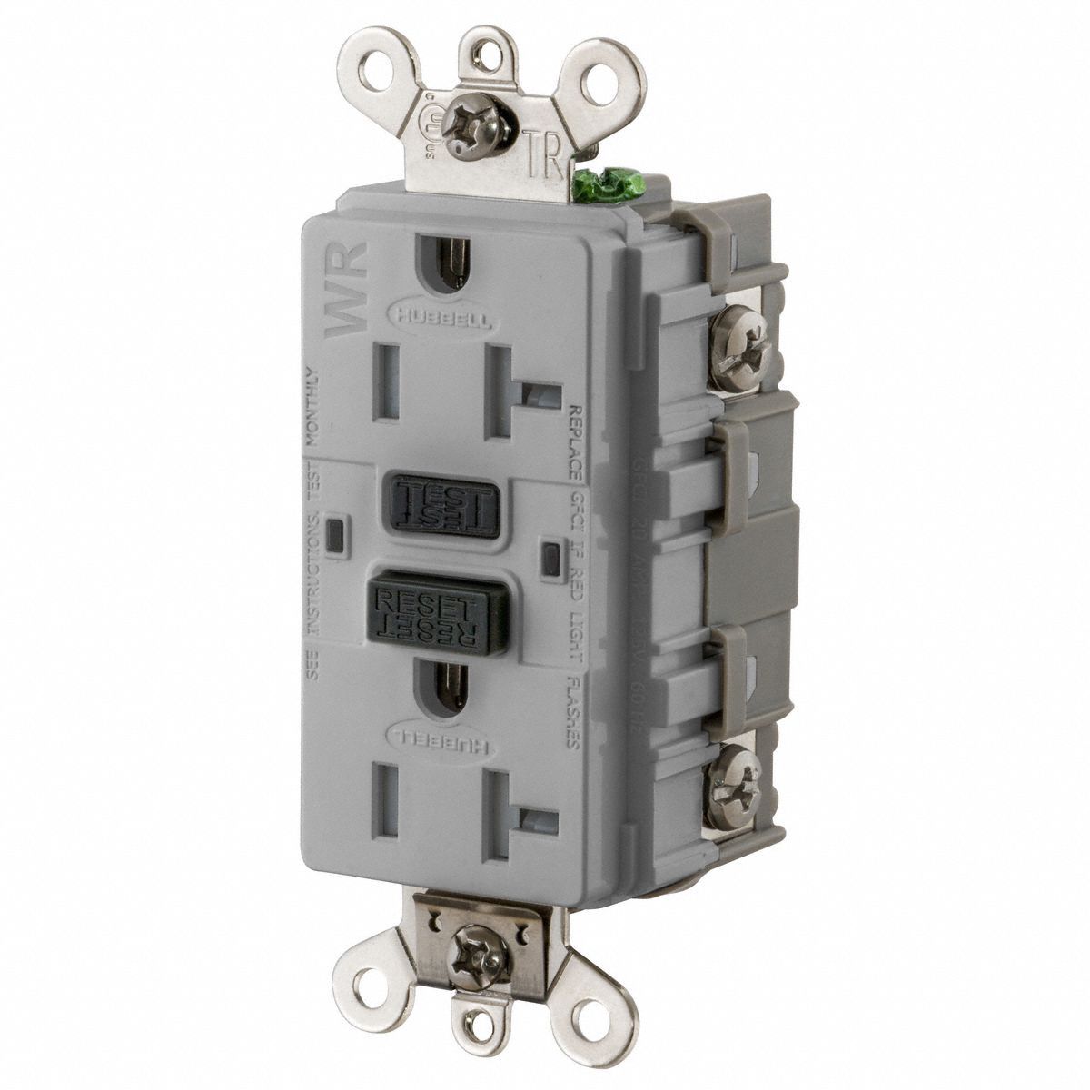 HUBBELL GFCI Receptacle: Industrial, Decorator Duplex, Flush Mount, 20 ...