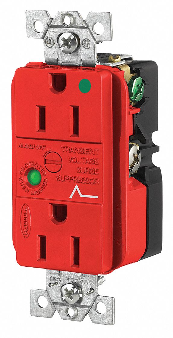 15, Hospital Grade, Receptacle, Red, No Tamper Resistant - Grainger