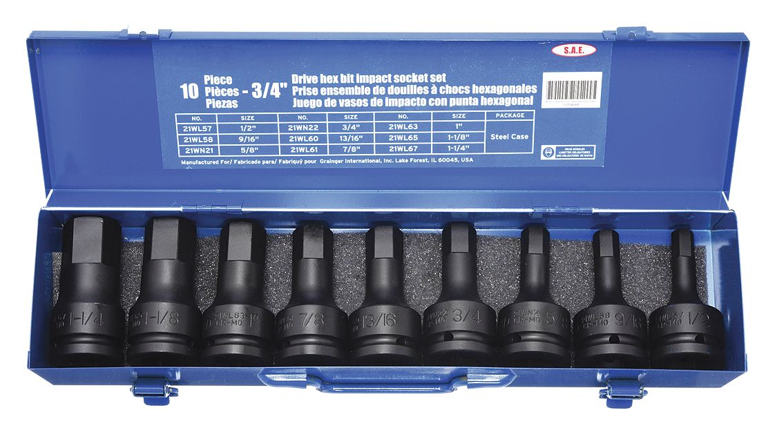 Impact Bit Socket Set, 3/4 in Drive Size, Phosphate Finish, Number of ...