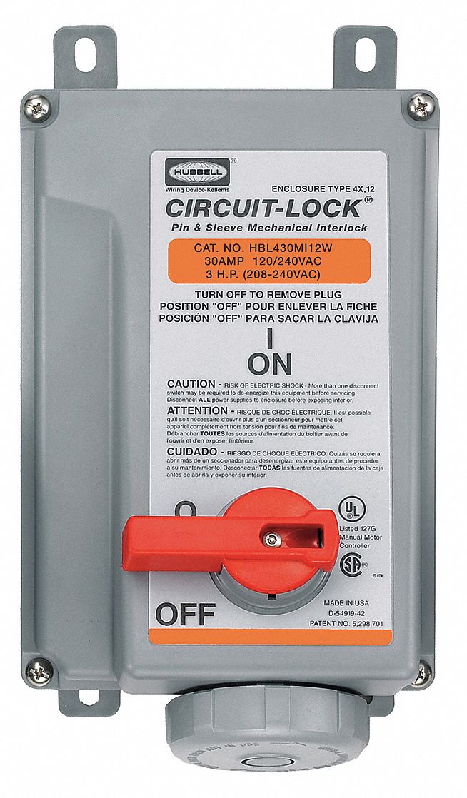 Non-Fused, 30 A, Mechanical Interlock Device - 21XL21|HBL430MI12W ...