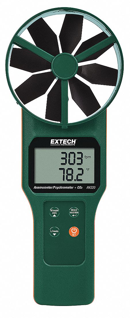 Anemometer, Rotating Vane and Thermistor, No, Yes, 40 to 5900 Velocity ...