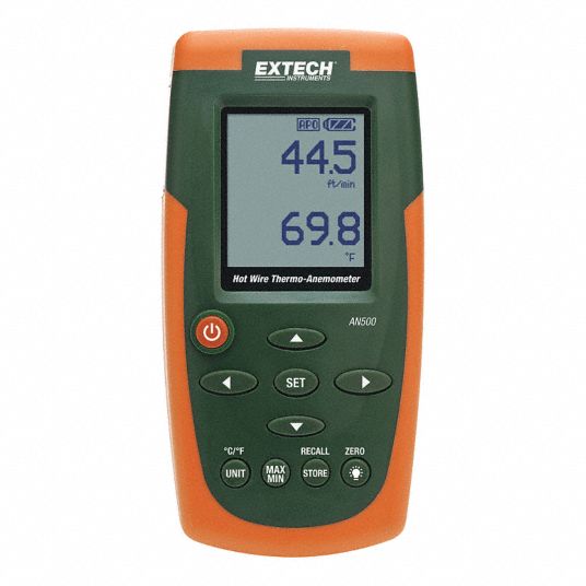 EXTECH Anemometer, Hot Wire and Thermistor, No, No, 40 to 3940 Velocity ...