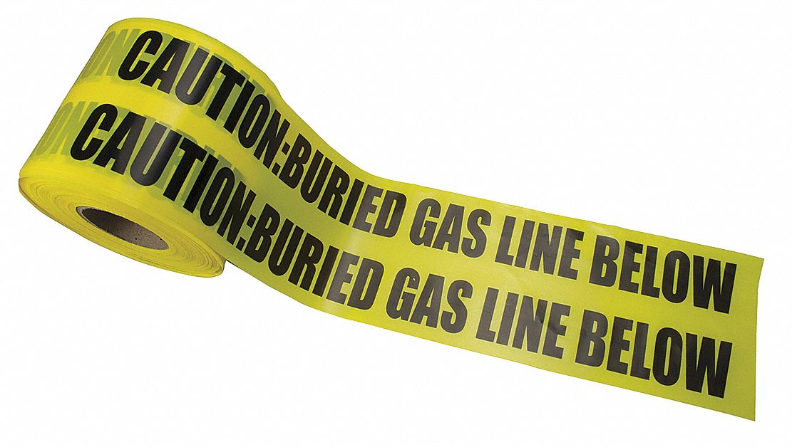 Non Detected Tape, Yellow, 6 in x 1000 ft, Buried Gas Line Below - Grainger