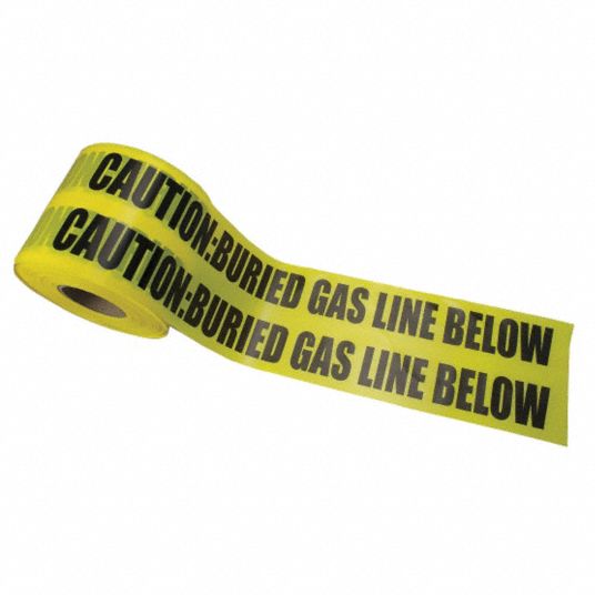 Non Detected Tape, Yellow, 6 in x 1000 ft, Buried Gas Line Below - Grainger