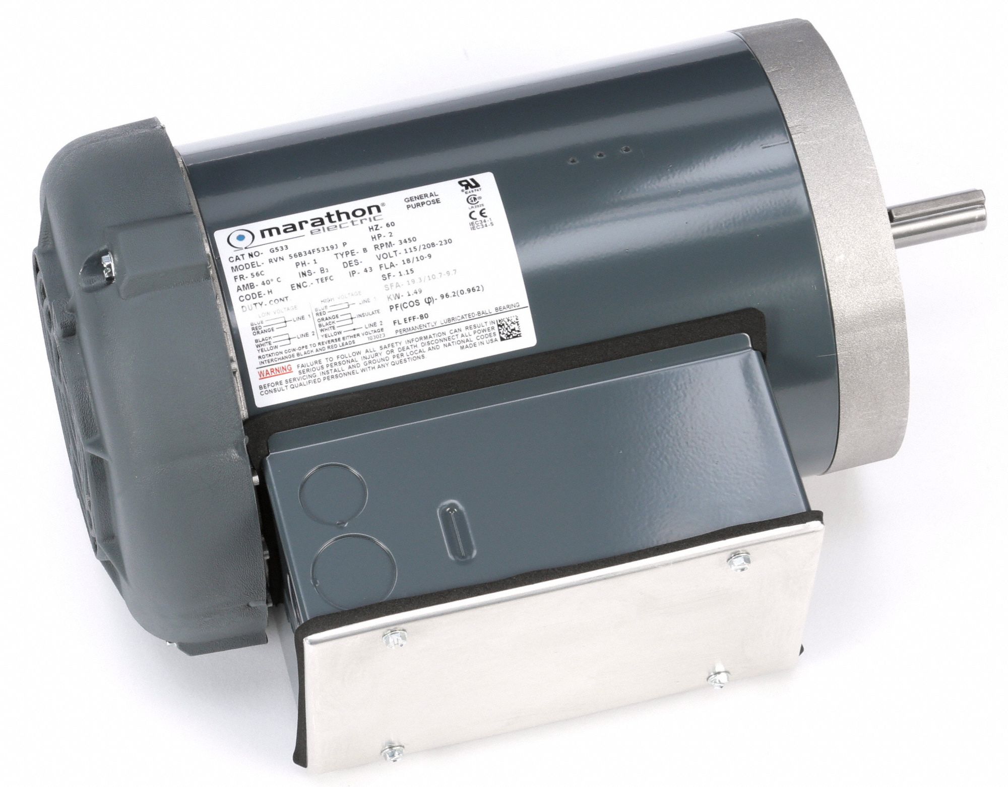 MARATHON MOTORS General Purpose Motor, 2 HP, Capacitor-Start/Run ...
