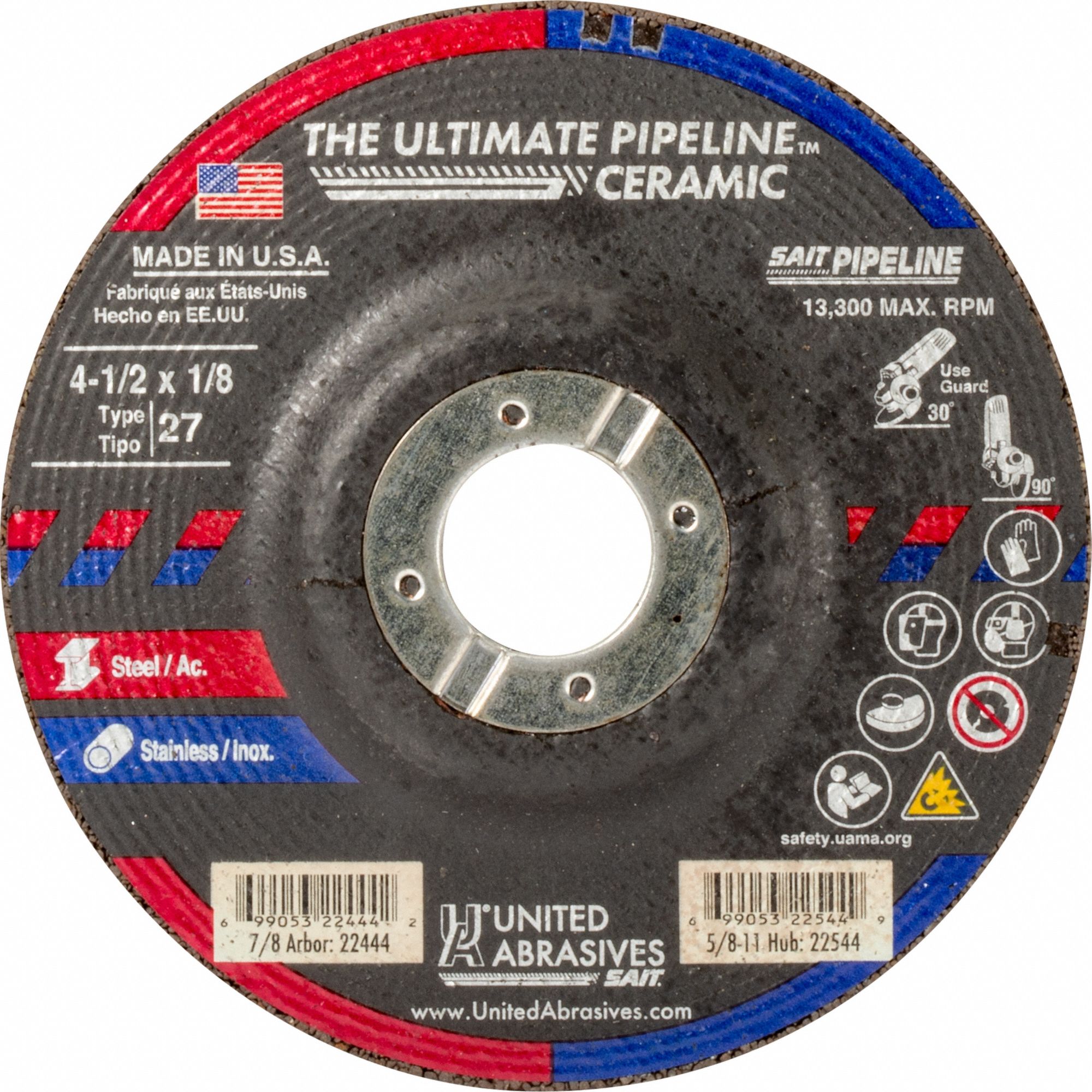 SAIT, Type 27, 4 1/2" x 1/8" x 7/8", Abrasive Grinding Wheel - 808AY1 ...