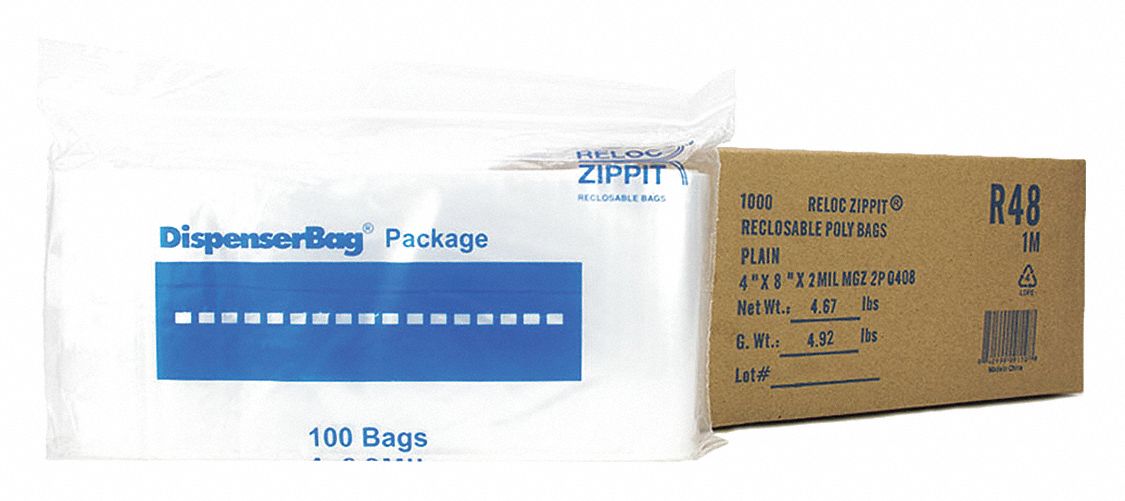 RELOC ZIPPIT, 2 mil Thick, 4 in Wd, Reclosable Bag - 227X01|R48 - Grainger