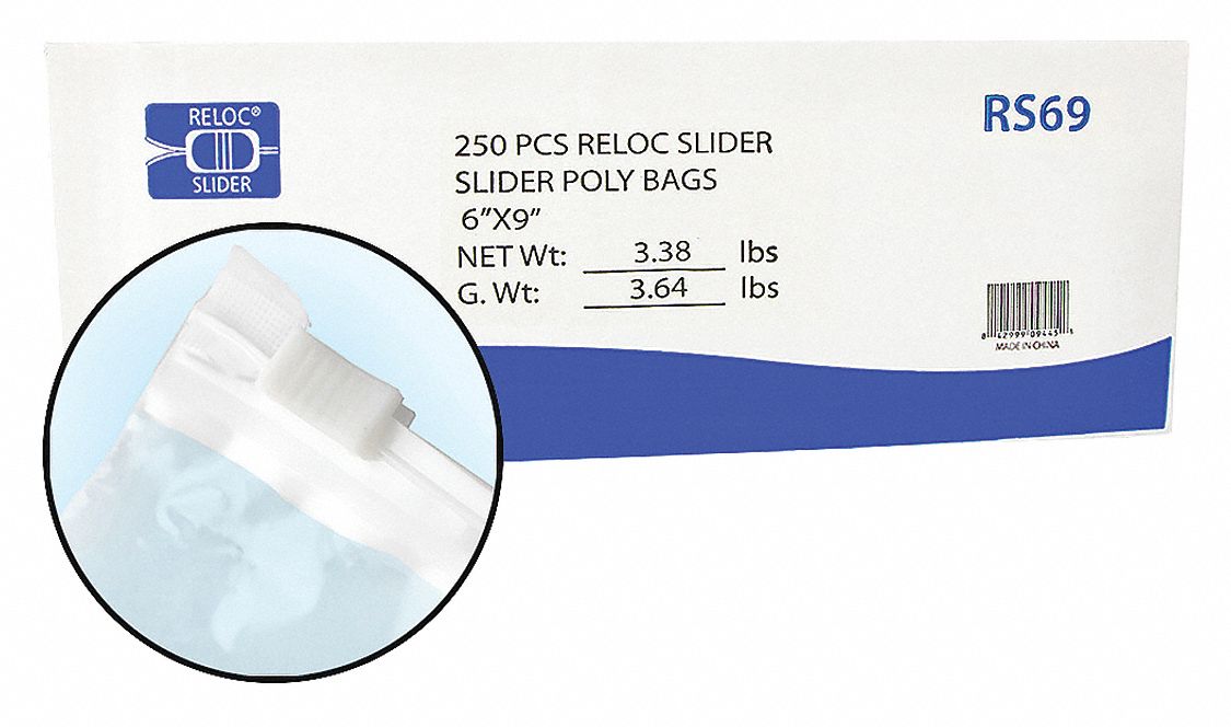 RELOC ZIPPIT, 2 mil Thick, 6 in Wd, Reclosable Bag - 227X10|RS69 - Grainger