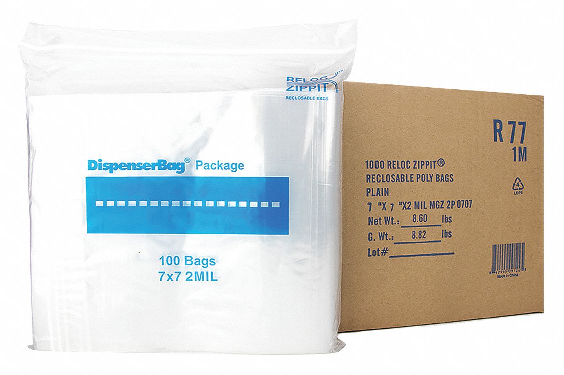RELOC ZIPPIT, 2 mil Thick, 7 in Wd, Reclosable Bag - 227X12|R77 - Grainger