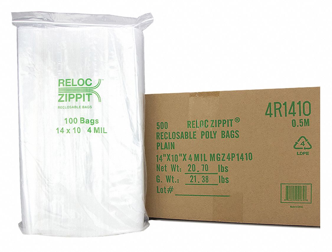 RELOC ZIPPIT, 4 mil Thick, 14 in Wd, Reclosable Bag - 227X35|4R1410 ...