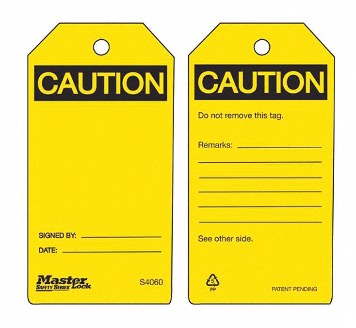 Yellow, Legend Same on Both Sides, Safety Tags - 22A861|S4060 - Grainger