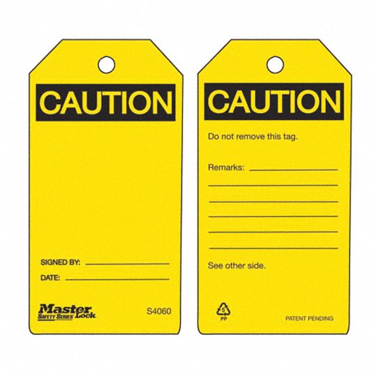 Yellow, Legend Same on Both Sides, Safety Tags - 22A861|S4060 - Grainger