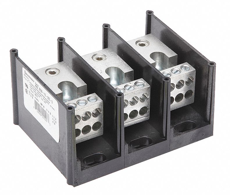 BURNDY Power Distribution Block, 175 Max. Amps, Number of Poles: 3, Primary Wire Range (AWG): 14 ...