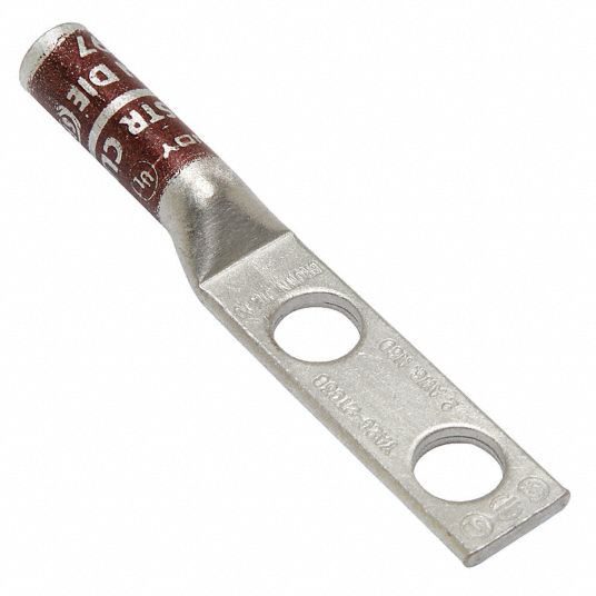 BURNDY Two-Hole Lug Compression Connector: 3/8 in For Stud Size, 2 AWG ...