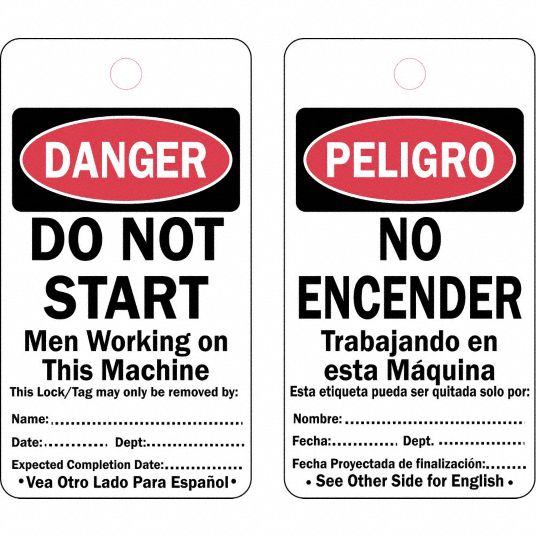 Danger Bilingual Tag, Cardstock, Do Not Start Men Working On This ...