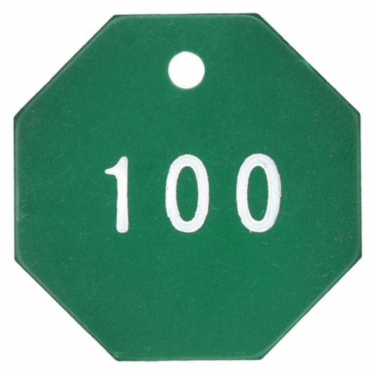 Numbered Tag, Tag Shape Octagon, Height 1 1/4 in, Width 1 1/4 in ...