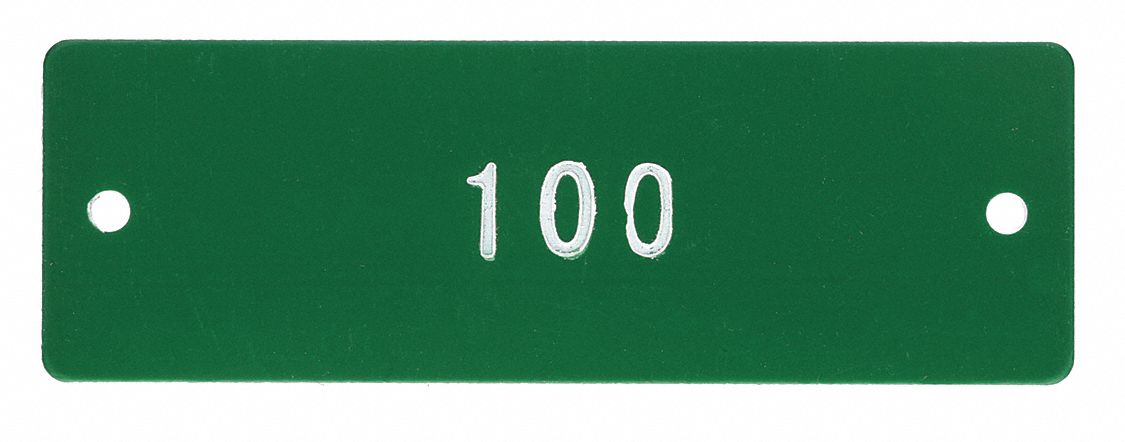 Numbered Tag, Height 1 in, Width 3 in, ABS Plastic, Green, White, PK ...