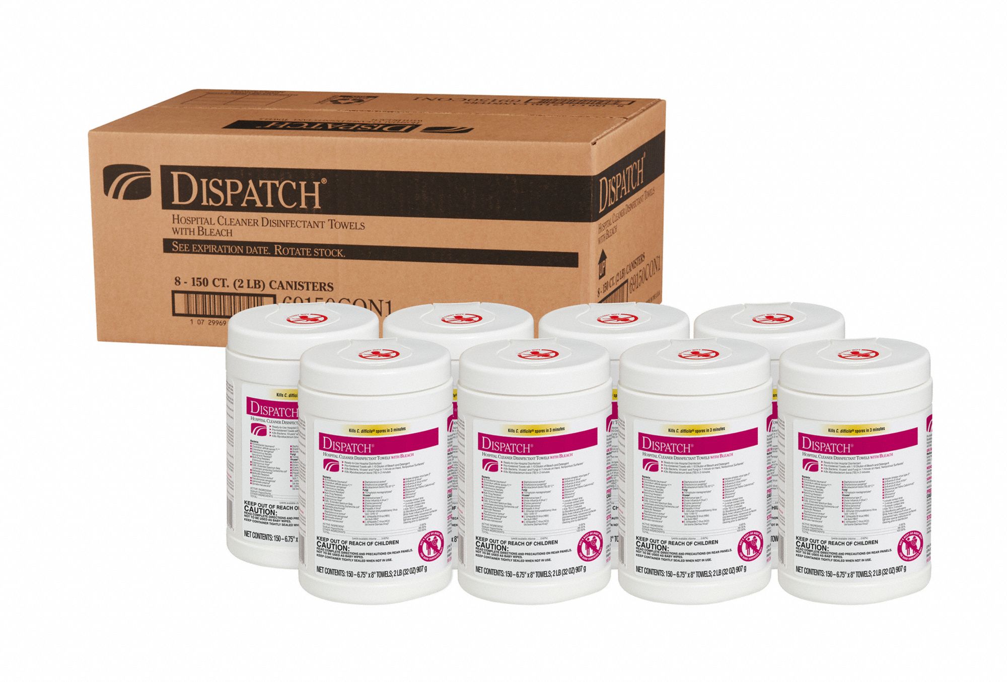 DISPATCH Disinfecting Wipes: Canister, 150 ct Container Size, Ready to ...