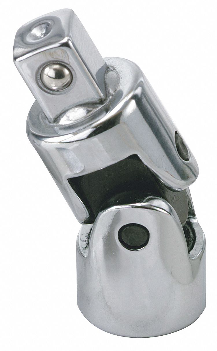Universal Joint, Overall Length 2 in, Drive Size 3/8 in, Steel, Chrome ...